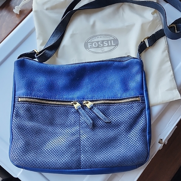 Fossil | Bags | Fossil Blue Leather Crossbody Bag | Poshmark